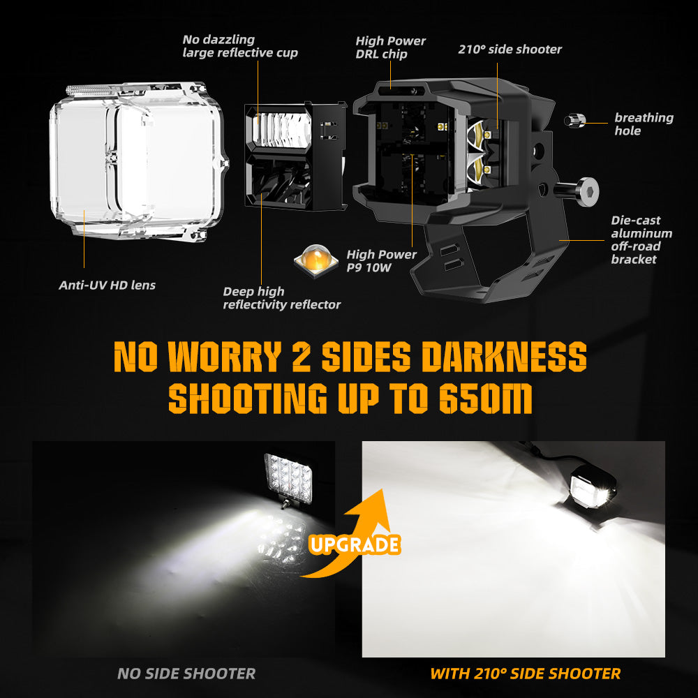 3inch V5 Series White Beam Side Shooter Led Light Pods With White DRL(