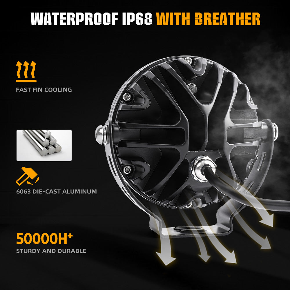 Upgraded 4.5inch D07 Pro Series Motorcycle Lights With Amber Backlight