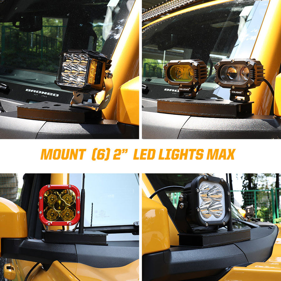 2021-2024 Ford Bronco Dual A-Pillar Led Ditch Lights Mounting Brackets