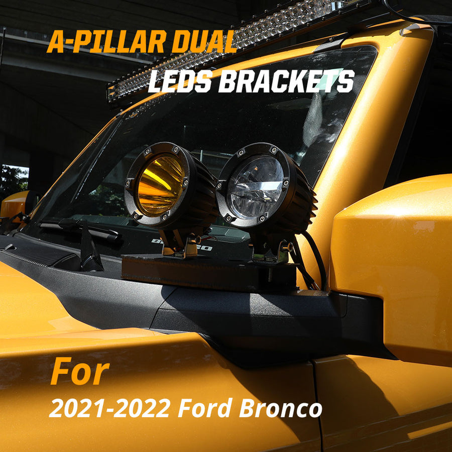 2021-2024 Ford Bronco Dual A-Pillar Led Ditch Lights Mounting Brackets