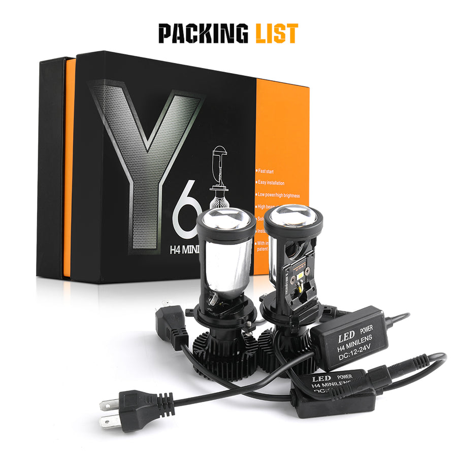 Y6 Mini Projector 6000K Led Headlight Bulbs-H4/9003/HB2 (Set/2pcs)