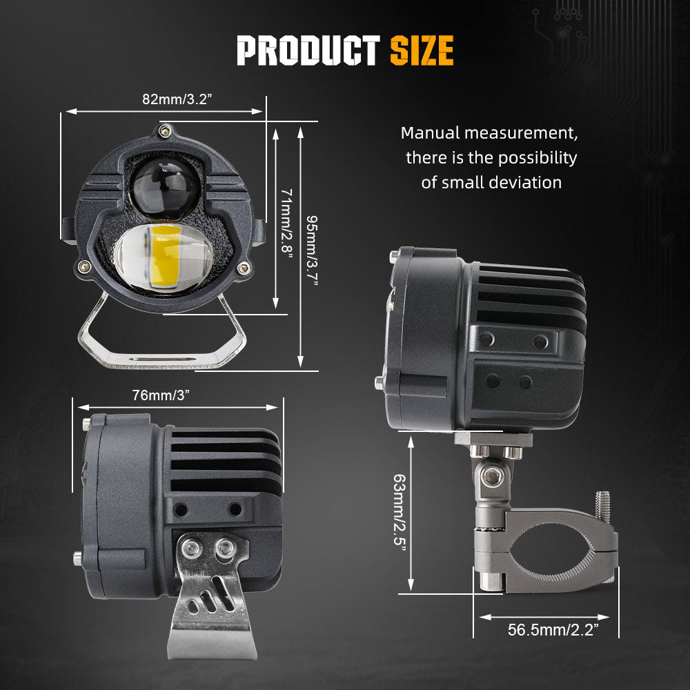 COLIGHT 3 Inch DB-P Series Dual Beam Yellow&White Motorcycle Lights(Se