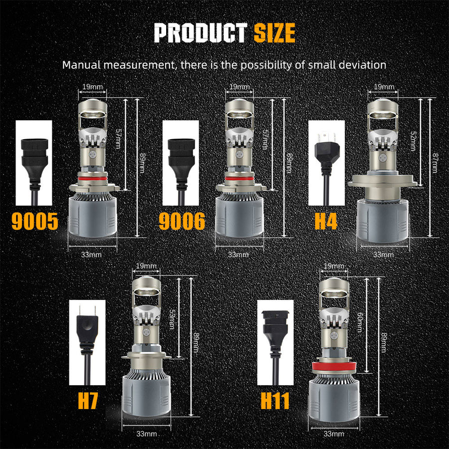 New Y12 Series H4/9003/HB2 Mini Projector LHD Mode Led Headlight Bulbs